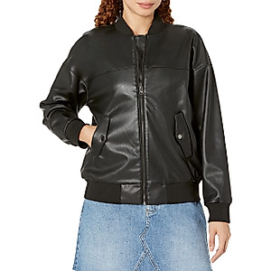 The Drop Women's Iman Vegan Leather Bomber, Black, M
