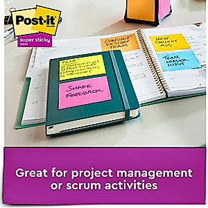 Post-it Super Sticky Full Stick Notes, 3x3 in, 16 Pads, 2x the Sticking Power, Energy Boost Collection, Bright Colors (Orange, Pink, Blue, Green), Recyclable (F330-16SSAU)