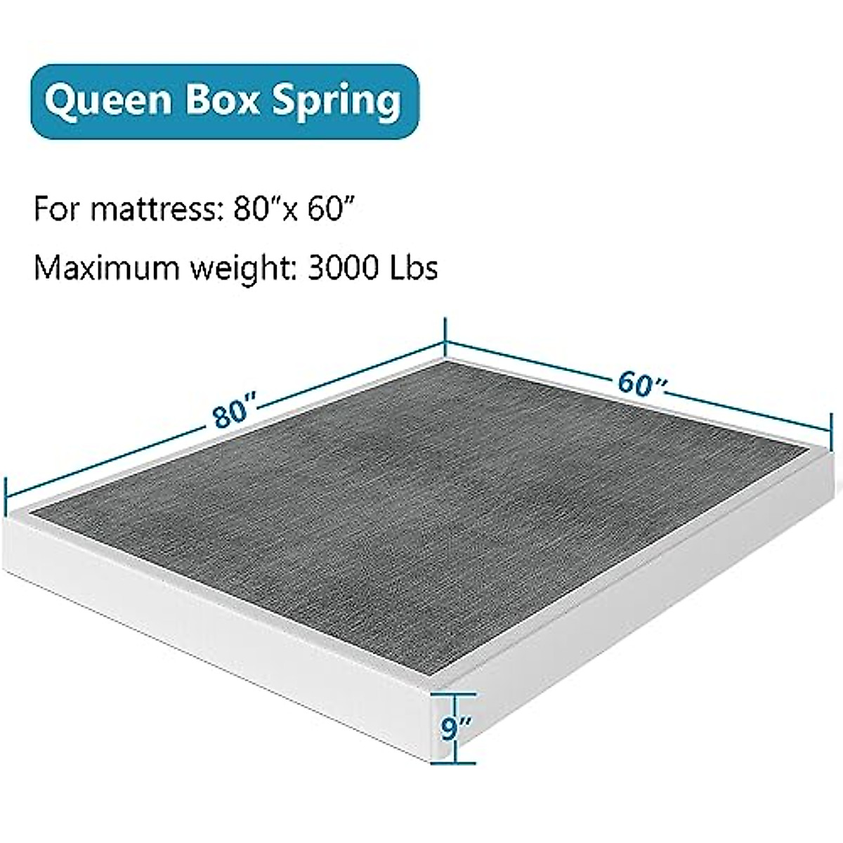 Gdduck 9 Inch Box Spring Queen,Metal Queen Size Box Only Basics Bed Base, Mattress Foundation,Black Sturdy Heavy Duty Structure with Cover,Noise Free,Easy Assembly