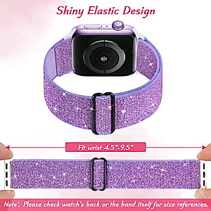 3 Pack Shiny Bands Compatible with Apple Watch Band for Women 38mm 40mm 41mm, Nylon Stretchy Straps for iWatch Series 9 Ultra SE 8 7 6 5 4 3 2 1