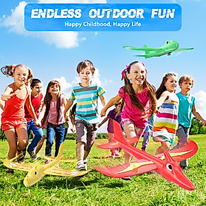 FRONTSUN 3 Pack Dinosaur Airplane Launcher Toys, 2 Flight Modes Kids Outdoor Flying Toys Airplanes Foam Glider Catapult Planes, Birthday Gifts for Boys Girls 3 4 5 6 7 8 9 10 11 12 Year Old