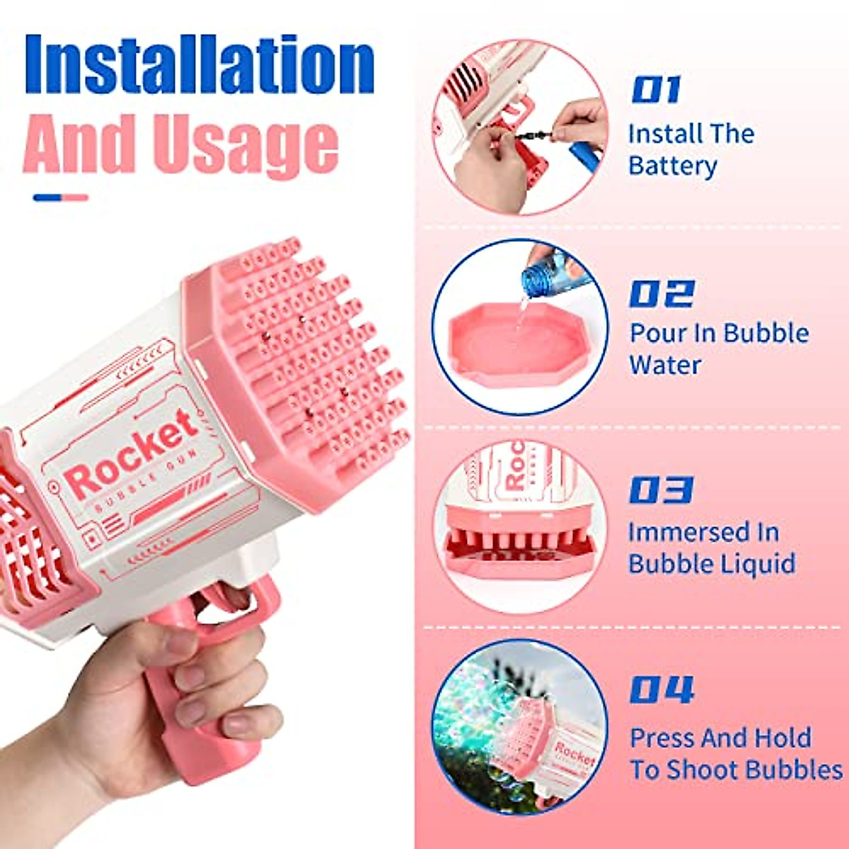 Bazooka Bubble Blaster Gun with 2 Batteries,Rocket Bubble Machine Blower,Birthday Gift for Girls Kids,Bubble Maker Toys for Party Wedding(Pink)