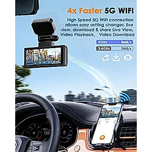 LAMTTO 4K Dash Cam Built in WiFi GPS, 4K+ 2K Front and Rear Dash Camera for Cars, Car Camera with 3.16" Touch Screen, Dual Sony Night Vision, Voice Recognition,170° Wide Angle, APP, 64GB Memory Card