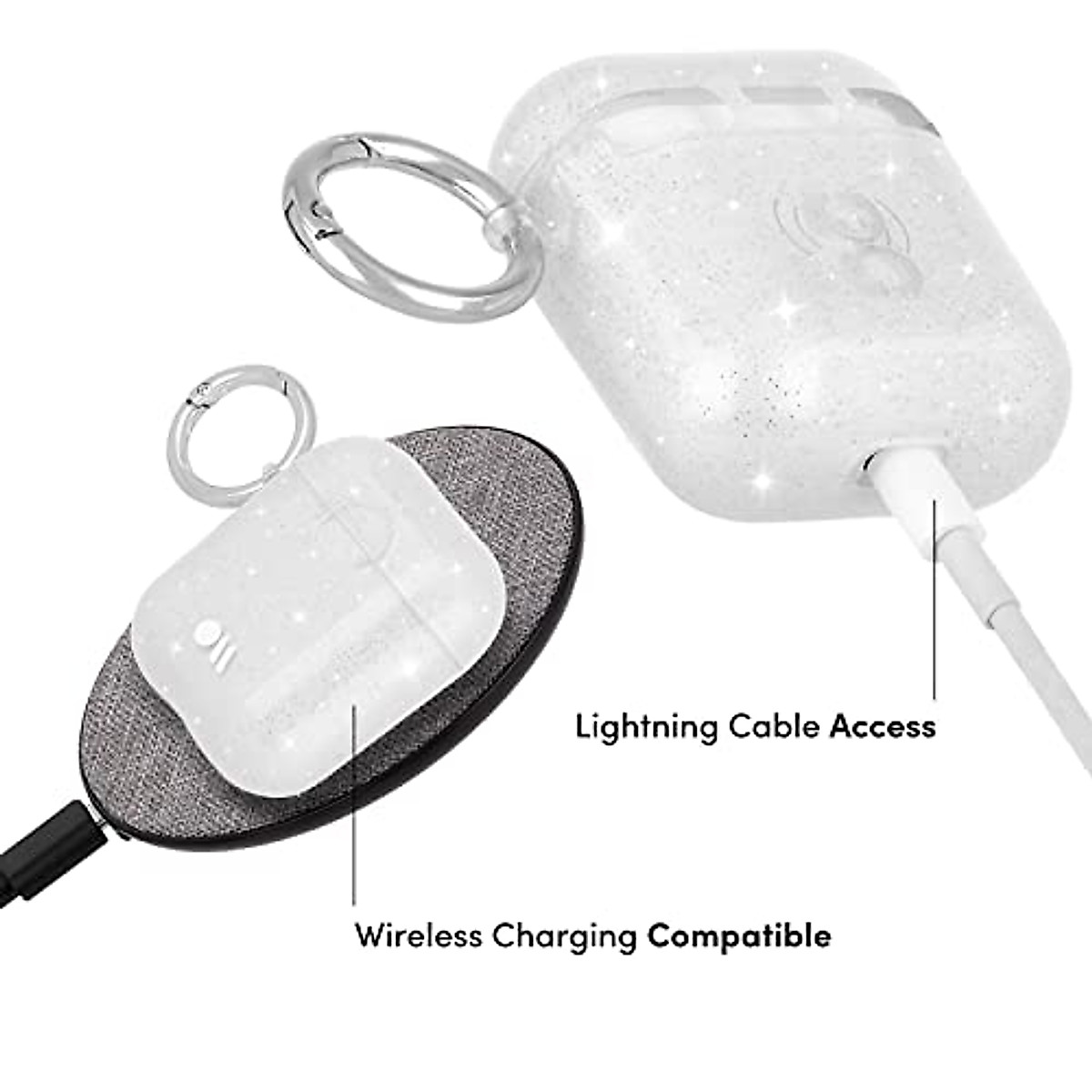 Case-Mate Protective AirPod Case Cover, Soft Silicone Cover with Keychain Ring for Men and Women, Compatible with Apple AirPods Series 1 & 2, Front LED visible - Crystal Clear