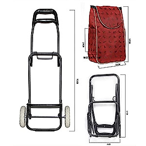 Shopping Trolley on Wheels Multi Function Shopping Cart High Capacity Steel Pipe Cart/Bag Car Luggage Cart/Collapsible Trolley Storage Hand Trucks,Red Wine ,