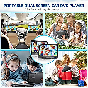 DESOBRY 10.5" Portable DVD Player for Car, Car DVD Player Dual Screen with HDMI Input, 5-Hour Rechargeable Battery, HD Transmission, Headrest DVD Player Supports USB, Last Memory (1 Player+1 Monitor)