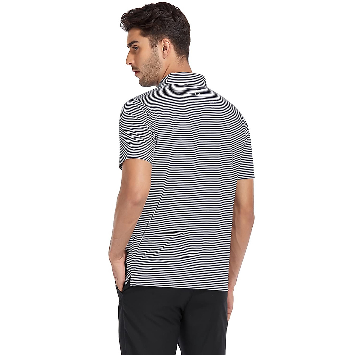 DEOLAX Mens Polo Shirts Classic Striped Golf Polo Shirts Short Sleeve Dry Fit Performance Wicking Moisture Polo Shirt for Men