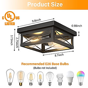 Aolloa Industrial Black Flush Mount Ceiling Light, Farmhouse 2-Light Square Light Fixtures, Modern Ceiling Lighting for Hallway, Kitchen, Bedroom (2 Pack, Bulbs Not Included)