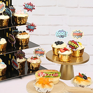 2 Sets Superhero Cupcake Stands and 24pcs Super Hero Boom Cupcake Toppers Skyscraper Cake Stands 3 Tier for Dessert Table Building Cupcake Stand for Birthday Table Decor Superhero Party Supplies