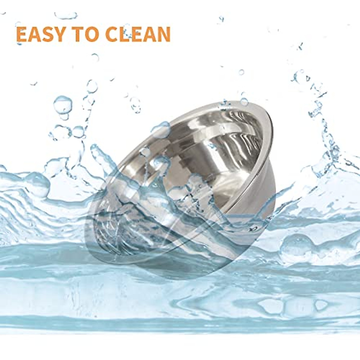 Lusifaco Set of 3 Single Elevated Cat Bowls, Stainless Steel Raised Cat Food Water Bowl with Bamboo Stand, Pet Dishes Stand Feeder with Anti Slip Feet for Cats and Small Dogs, 13 oz(Stainless Steel)