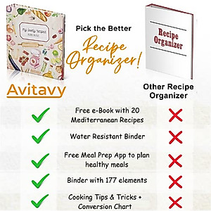 Avitavy Recipe Binder Kit - Organize Your Recipes with 60 4"x6" Recipe Cards, 80 Page Protectors, 12 Dividers, 24 Tab Stickers e-Book with 20 Recipes - Recipe Organizer for Storing - 11"x11.5" Size