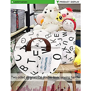 LANGYASHAN Square Storage Baskets Waterproof Canvas Children Laundry Nursery Hamper for Shelves Gift Baskets Toy Organizer Room Decor (Square alphabet)