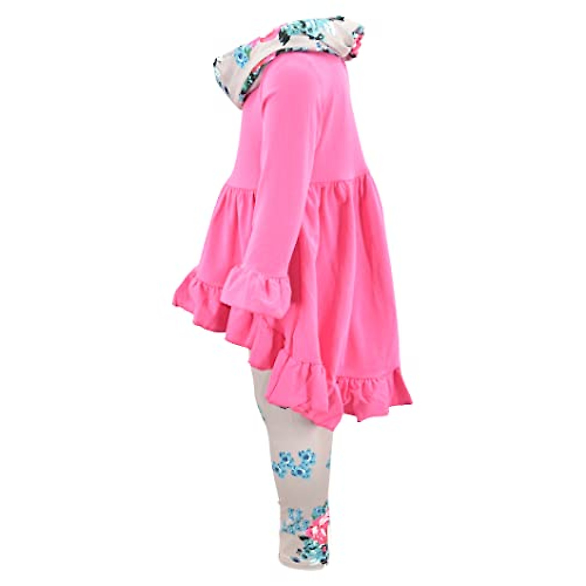 Unique Baby 3 Piece Girls Fall Winter Clothes Set Kid and Toddler Girl Leggings, Long Sleeve Shirt and Scarf Outfit (4 Years, Grey Floral)