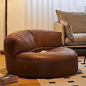 Faux Suede Leather Bean Bag Chairs Cover for Adults Single Sofa Cover Lazy Bean Bag Sac Pouf Chair No Filler Beanbag Corner Seat Recliner Couch (Color : Brown)