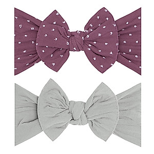 Baby Bling Bows Newborn to Little Girls Hair Bow - Shabby Dot and Classic Knot Headbands Toddlers Hair Accessories, One Size (2 Pack - Lilac Dot and Grey)