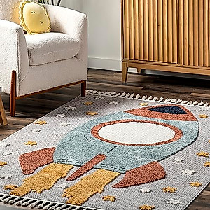 nuLOOM Journee Rocket Ship High-Low Kids Tasseled Area Rug, 4x6, Multi