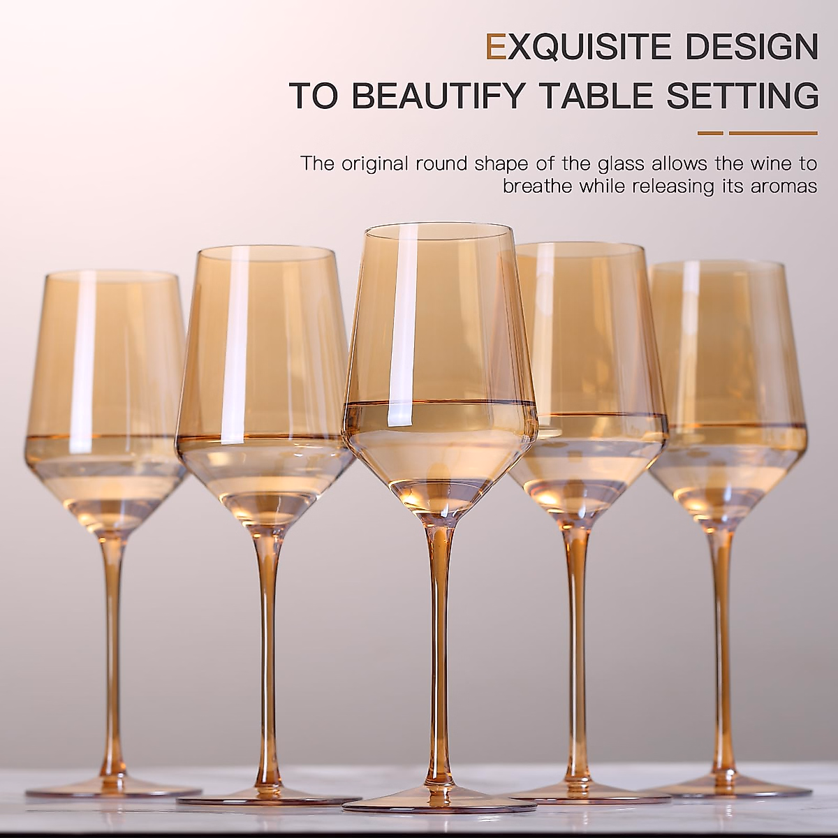 Amber Wine Glasses Set of 6-15oz Hand-Blown Long Stem Wine Glasses, Unique Wine Glasses Gift For Bar, Party