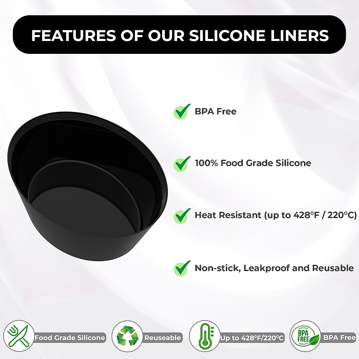 Silicone Slow Cooker Liners for 7-8QT CrockPot and other Oval Slow Cookers - Silicone Crock Pot Liners for 7-8 Quart Crock Pots - Reusable, Leakproof & Food-Grade Silicone Crock Pot Inserts - (Black)