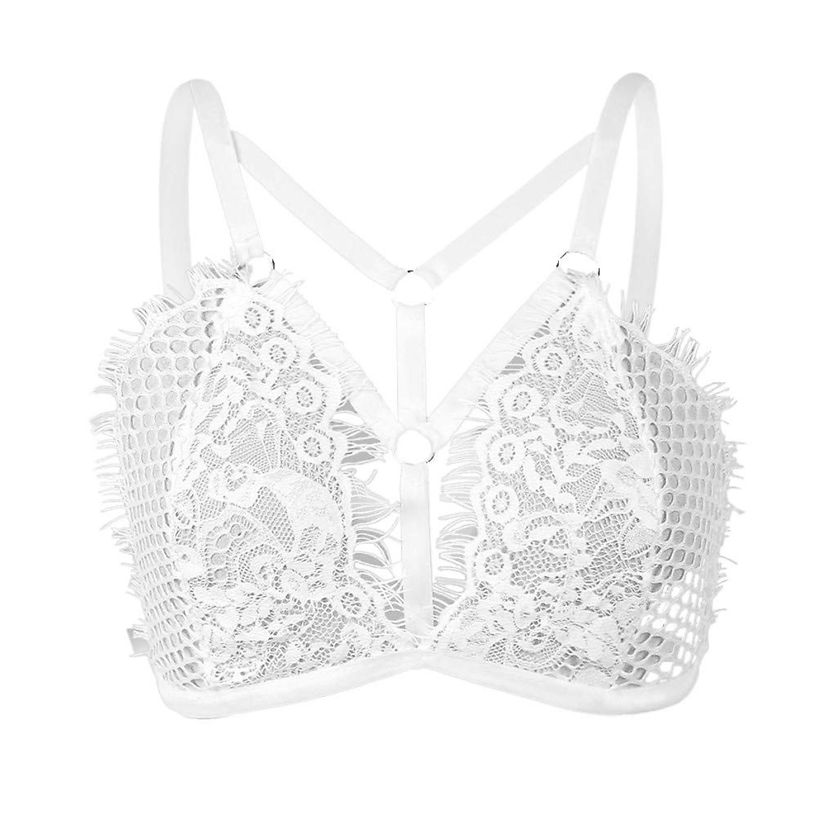 Toxz Sexy Women Hollow Out Elastic Cage Bra Lace Camisole Tank Tops Bra Bustier,Sheer Perspective Floral Embroidered,Camisole Open Cup Lingerie,Plunging Eyelash