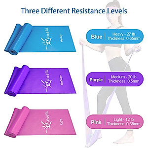 Therapy Flat Resistance Bands Set, Latex Free Flat Elastic Exercise Stretch Bands for Stretching, Flexibility, Pilates, Yoga, Ballet, Gymnastics, Rehab, Workout, Pink, Purple, Blue (3 Pack, 5 FT long)
