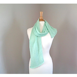 Simple Wrap Scarf, Mint Green, Merino Wool, Hand Knit, Diagonal Bias, Elegant Drapey, Women & Teen Girls, Super Light