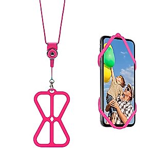 CalorMixs Universal Cell Phone Lanyard - Universal Neck Phone Holder w Adjustable Neck Strap - Compatible with iPhone Galaxy & Most Smartphones (Rose)