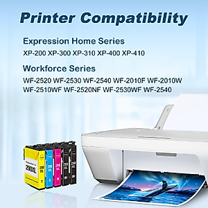MYTONER Remanufactured Ink Cartridge Replacement for Epson 200XL 200 XL for Expression XP-200 XP-300 XP-310 XP-400 XP-410 Workforce WF-2520 WF-2530 WF-2540 Printer(2 Black,1 Cyan, 1 Magenta,1 Yellow)