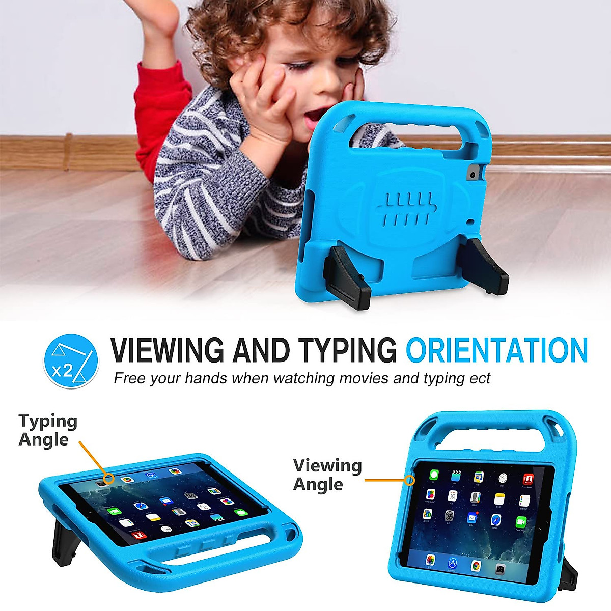 LEDNICEKER Kids Case for iPad Mini 1/2/3/4/5 7.9-inch, Light Weight Shockproof Handle Kickstand Cover for iPad Mini 5th/4th/3rd/2nd/1st Generation, Blue