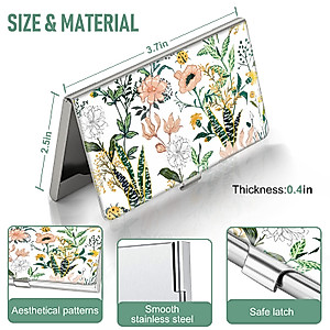 Swooflia Business Card Holder Case Wallet for Women Metal Retro Blooming Flower Slim Pocket Purse Square Card Cases Cute For Realtors Real Estate Agents