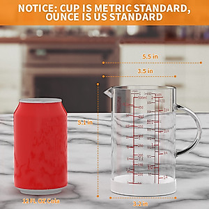 77L Glass Measuring Cup, 2-Cup/500 ML Liquid Measuring Cups, Measuring Cup With Handle and V-Shaped Spout, Glass Beaker with Three Scales (OZ, Cup, ML), Dishwasher/Freezer/Microwave Safe