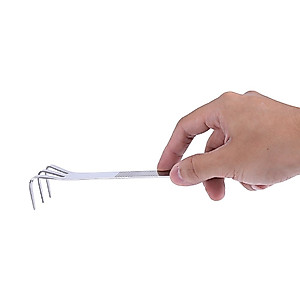 Gardening Rake, 3-Prong Stainless Steel Loosen Soil Root Rake, Gardening Soil Farming Bonsai Tree Tools with Ergonomic Handle