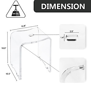 NEJHC Acrylic Shower Bench, Clear Shower Stool Bath Seat with Anti-Slip Feets and Water Flowing Design, Beautiful Integrated Acrylic, No Assembly Required, 300lbs Weight Capacity