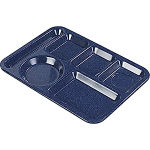 Carlisle FoodService Products Left-Hand Heavyweight 6-Compartment Melamine Tray 10" x 14" - Café Blue