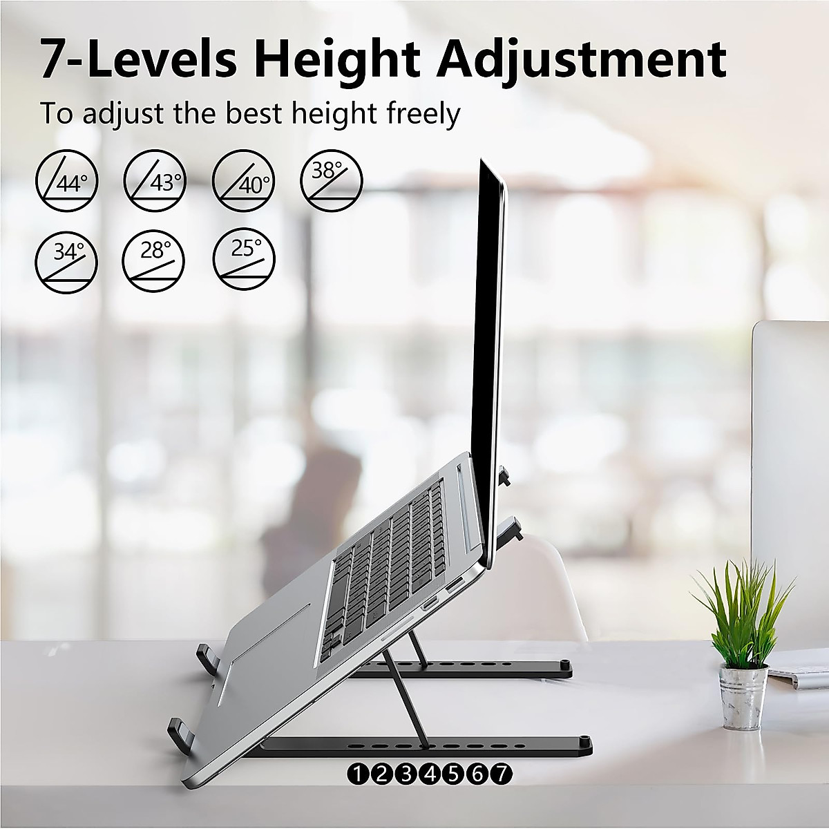 Tonmom Laptop Stand for Desk, Adjustable Laptop Riser ABS+Silicone Foldable Portable Laptop Holder, Ventilated Cooling Notebook Stand for 10-15.6” Laptops,Tablet-Black