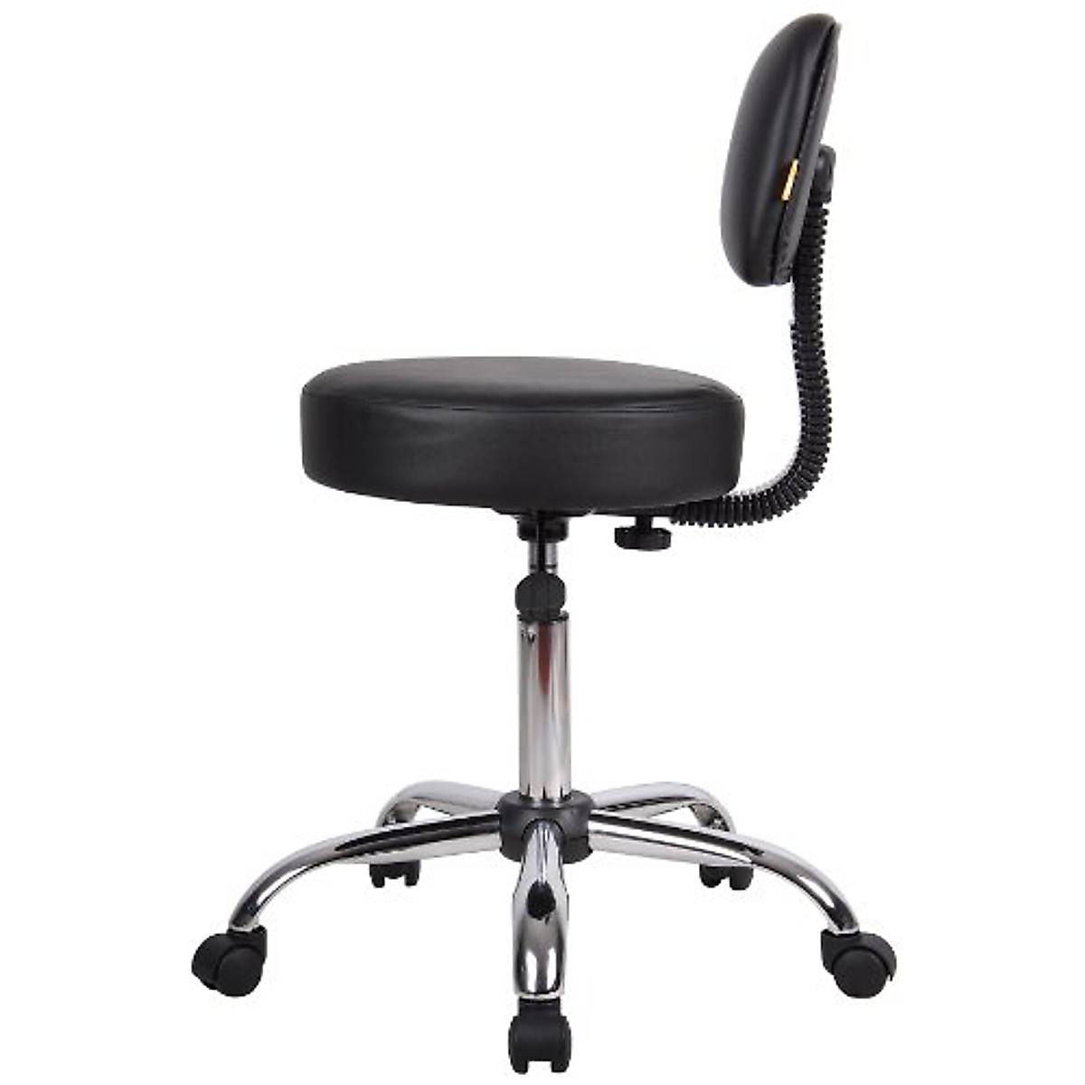 Boss Office Products Be Well Medical Spa Stool with Back in Vinyl, Black