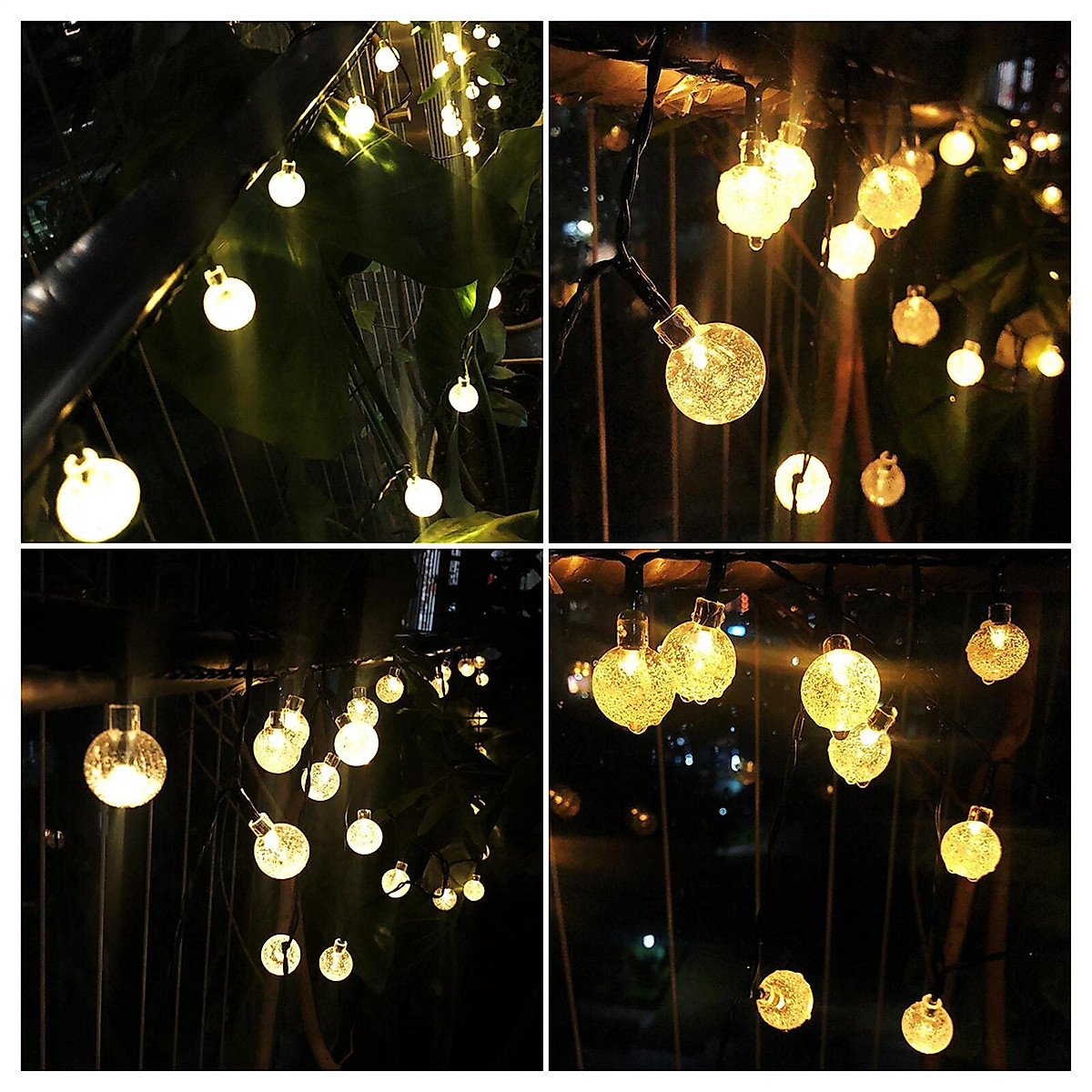 Solar String Lights Outdoor 36 Feet 60 Led Crystal Ball Lights Outdoor Waterproof Solar Powered Lights 8 Patterns Outdoor Patio Lights Garden Yard Porch Home Party Wedding Decoration (Warm White)