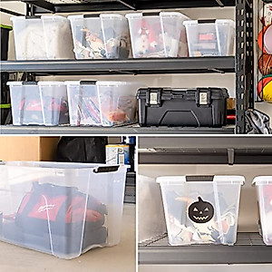 IRIS USA 72 Qt. Plastic Storage Container Bin with Secure Lid and Latching Buckles, 4 pack - Clear, Durable Stackable Nestable Organizing Tote Tub Box Sports General Organization Garage Large