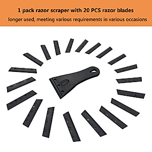 Plastic Razor Blade Scraper Kit with Big Blade for Adhesive, Stickers, Labels, Paint, and Decal Removal on Windows and Glass (Black)