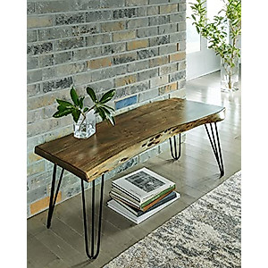 Signature Design by Ashley Haileeten Contemporary Accent Bench with Live Edge Top, Light Brown & Black