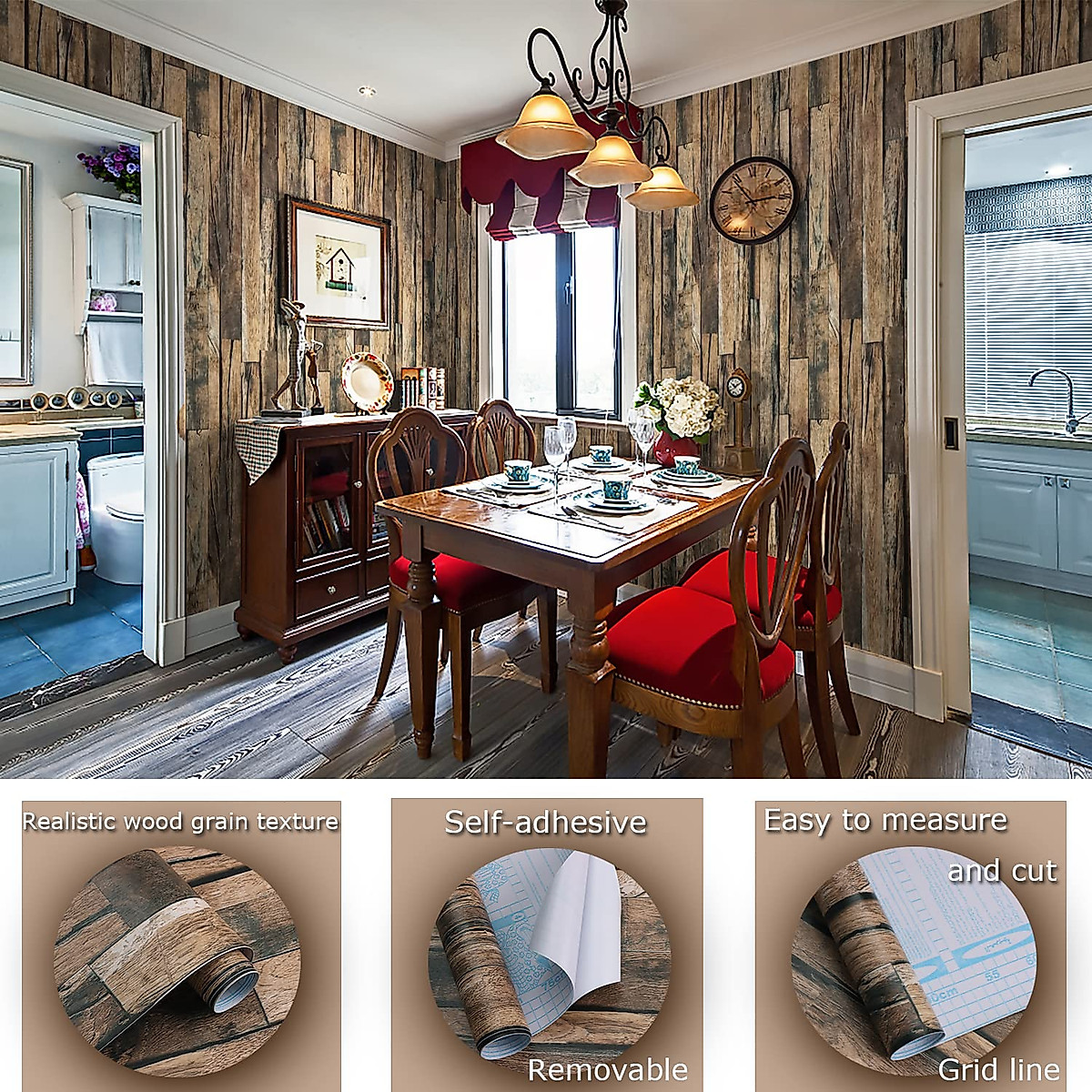 CiCiwind Peel and Stick Wallpaper Brown Wood Contact Paper Removable Self Adhesive Wallpaper Shiplap Vintage Wood Grain Wallpaper for Bedroom Bathroom Kitchen Cabinet 17.7" X 78.7"