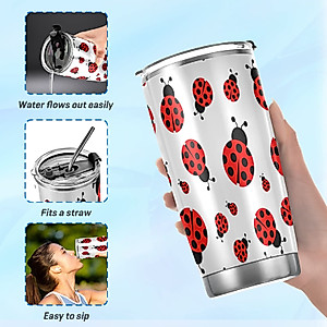 Yasala Tumbler Ladybug Cute Funny Insulated Coffee Cup Beverage Container Travel Mug with Straw and Lid Double Wall Stainless Steel 20oz BPA-Free for Sport, Back to School