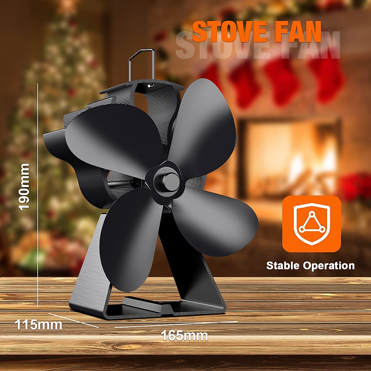 Reusii Heat Powered Stove Fan - Upgrade 4 Blade Silent Wood Stove Fan, non-Electricity Bidirectional Heat Conduction Fireplace Fan for Home Wood Log Burning, Circulating Warm Air and Eco Friendly
