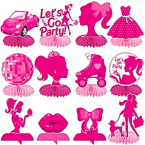 Hot Pink Girl Party Honeycomb Centerpieces 12Pcs Pink Birthday Party Decorations for Girls Hot Pink Princess Birthday Centerpieces for Bachelorette Party Bridal Shower Girls Birthday Party Supplies