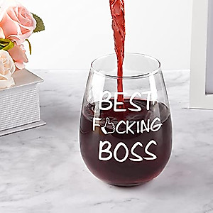 Waipfaru Boss Day Gift Stemless Wine Glass, Best Boss Wine Glass, Funny Gift Bosses Day Gift Christmas Gift Birthday Gift for Boss Manager Director Coworkers Employer Male Femal