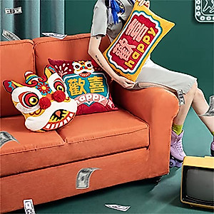 3D Dancing Lion Cushion Chinese Traditional Lucky Lion Embroidery Cushion