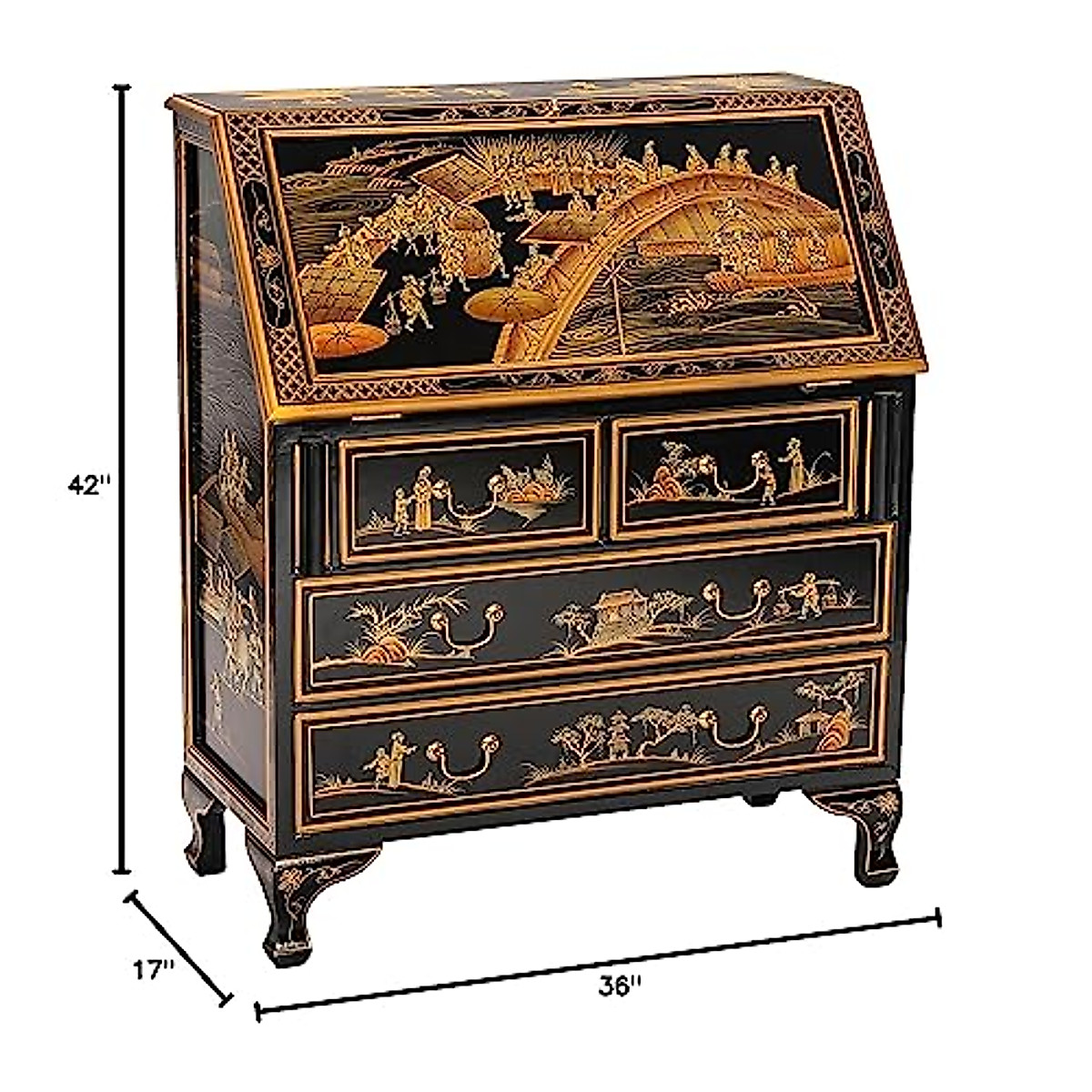 Red Lantern Hand Crafted Artisanal Black Lacquer Secretary Desk - Ching Ming