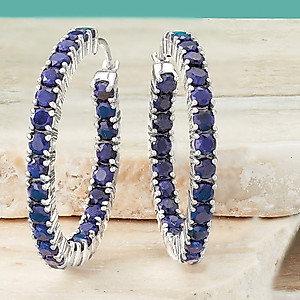 Ross-Simons 6.00 ct. t.w. Sapphire Inside-Outside Hoop Earrings in Sterling Silver