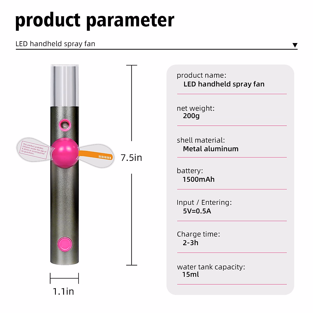 KALAWA Handheld Fan Portable Misting Fan, 3 in 1 Mini Portable Fan, Rechargeable Personal Fan with LED Light Nightlight, Battery Operated Spray Water Fan for Travel, Office, Outdoor