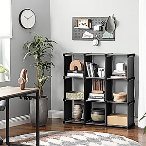 SONGMICS 9-Cube Storage Shelf and 6 Cube Bins Bundle, Open Bookshelf and Fabric Storage Boxes, Foldable Bins, Black and Gray UROB26LG and ULSN45BK