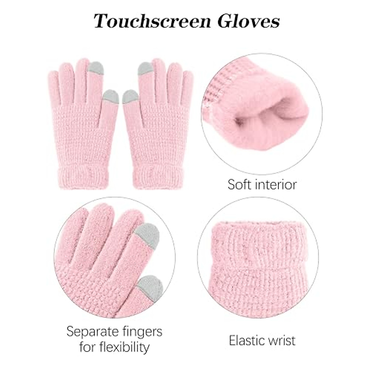 Aneco Winter Warm Knitted Scarf Beanie Hat and Gloves Set Men & Women's Soft Stretch Hat Scarf and Mitten Set